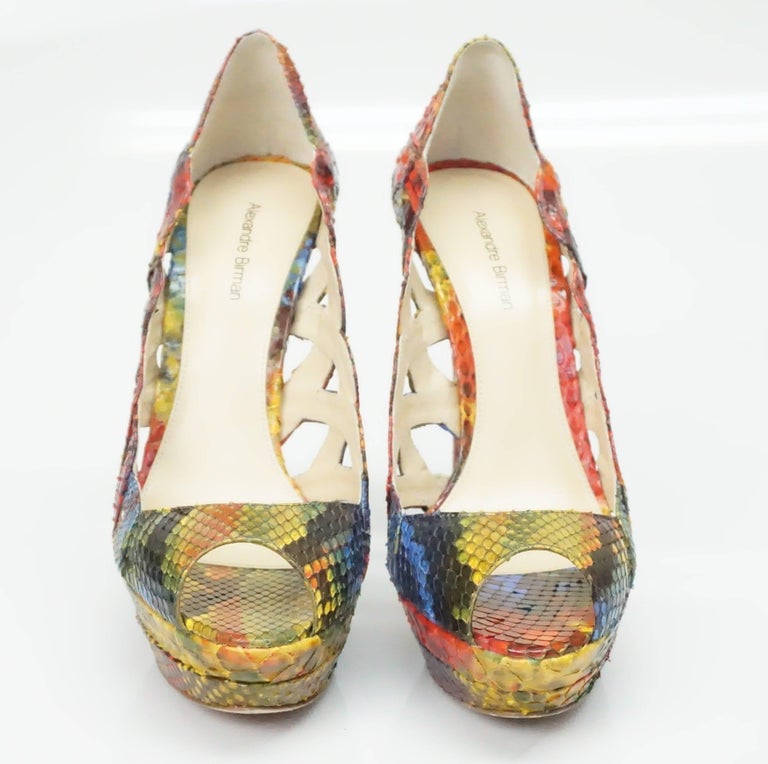 Alexandre Birman Multi Color Python Peeptoe Platform Heel - 8 For Sale at 1stDibs