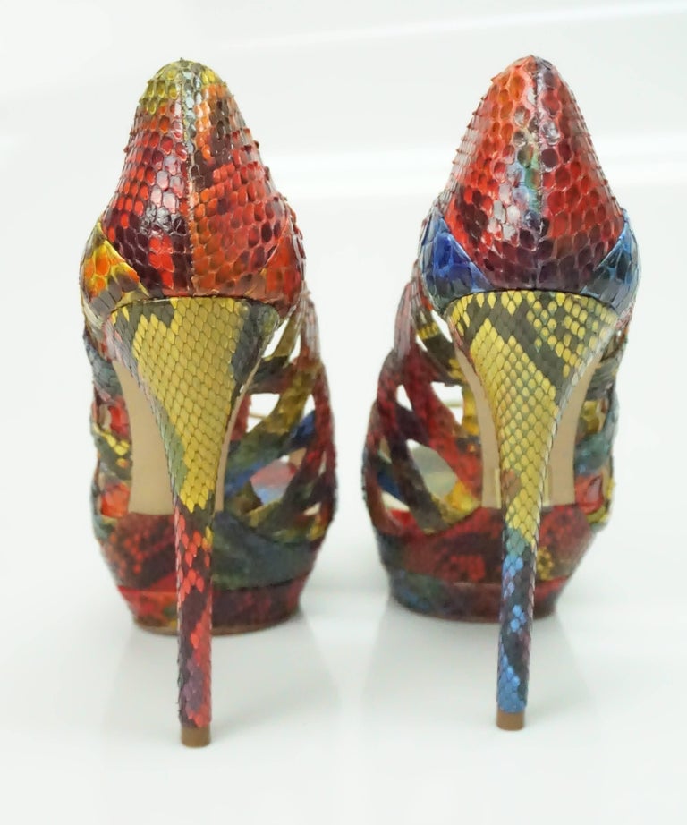 Alexandre Birman Multi Color Python Peeptoe Platform Heel - 8 For Sale at 1stDibs