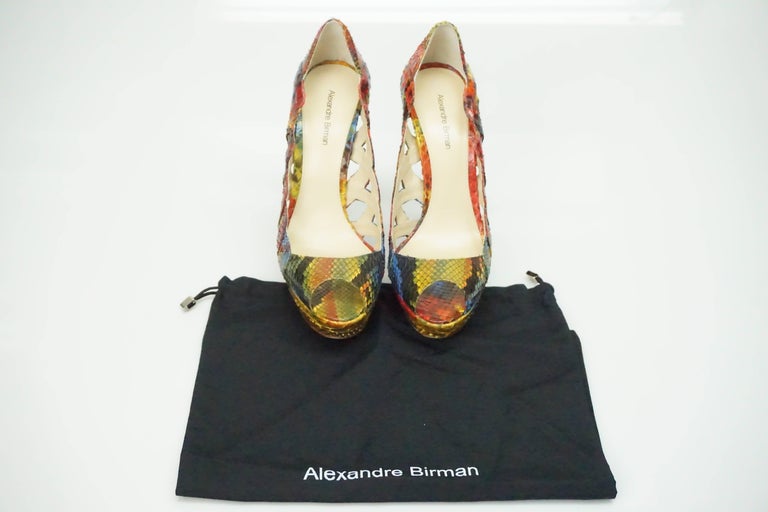 Alexandre Birman Multi Color Python Peeptoe Platform Heel - 8 For Sale at 1stDibs