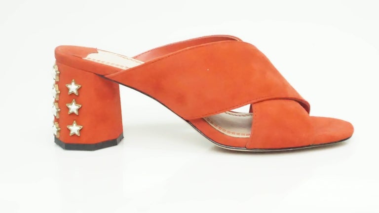 Sandro Red Suede Sandals w/ Chunky Heel and Star Details - 36 For Sale ...