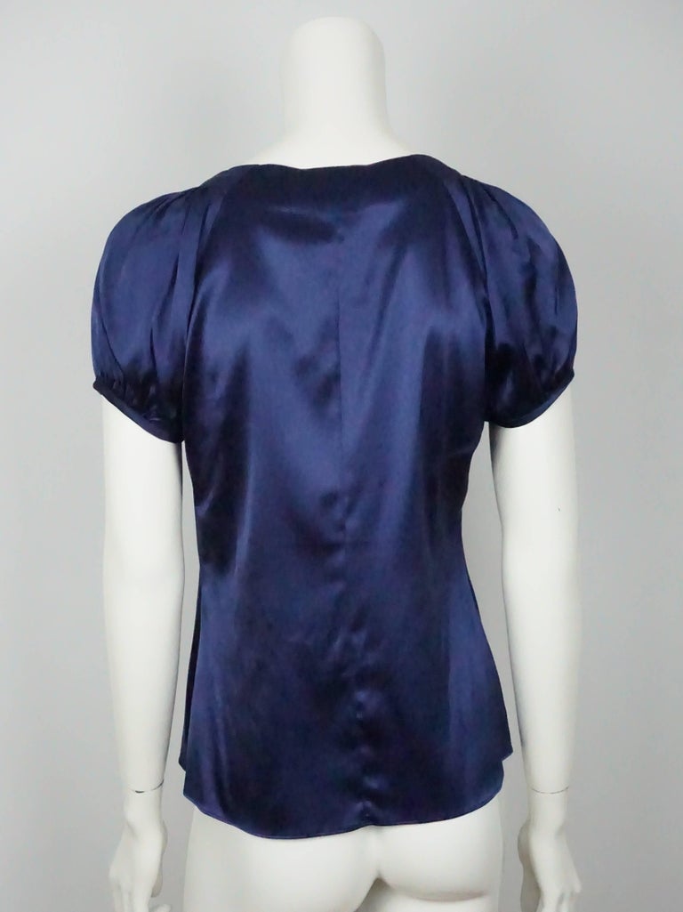Etro Navy Silk Short Sleeve Top - 42 at 1stDibs