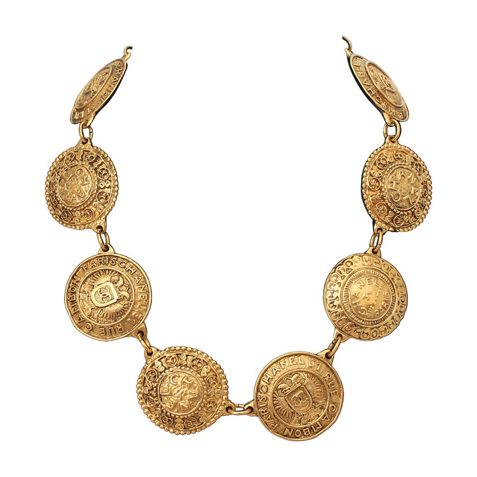 Chanel Vintage Goldtone 8-Motif Coin Necklace - circa 1970s at 1stDibs
