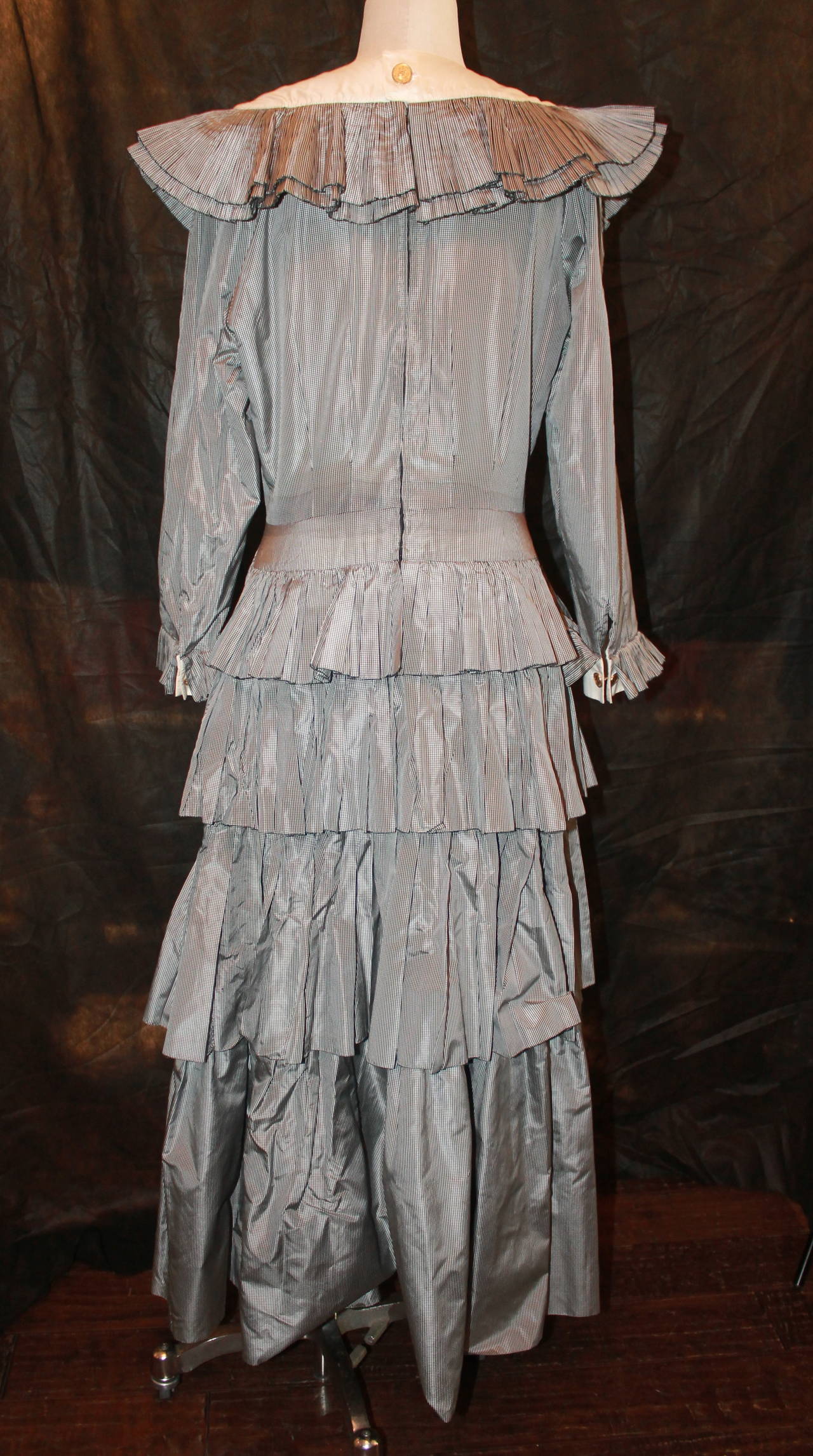 Chanel 1980s Couture Checkered Print Victorian Style Gown at 1stDibs
