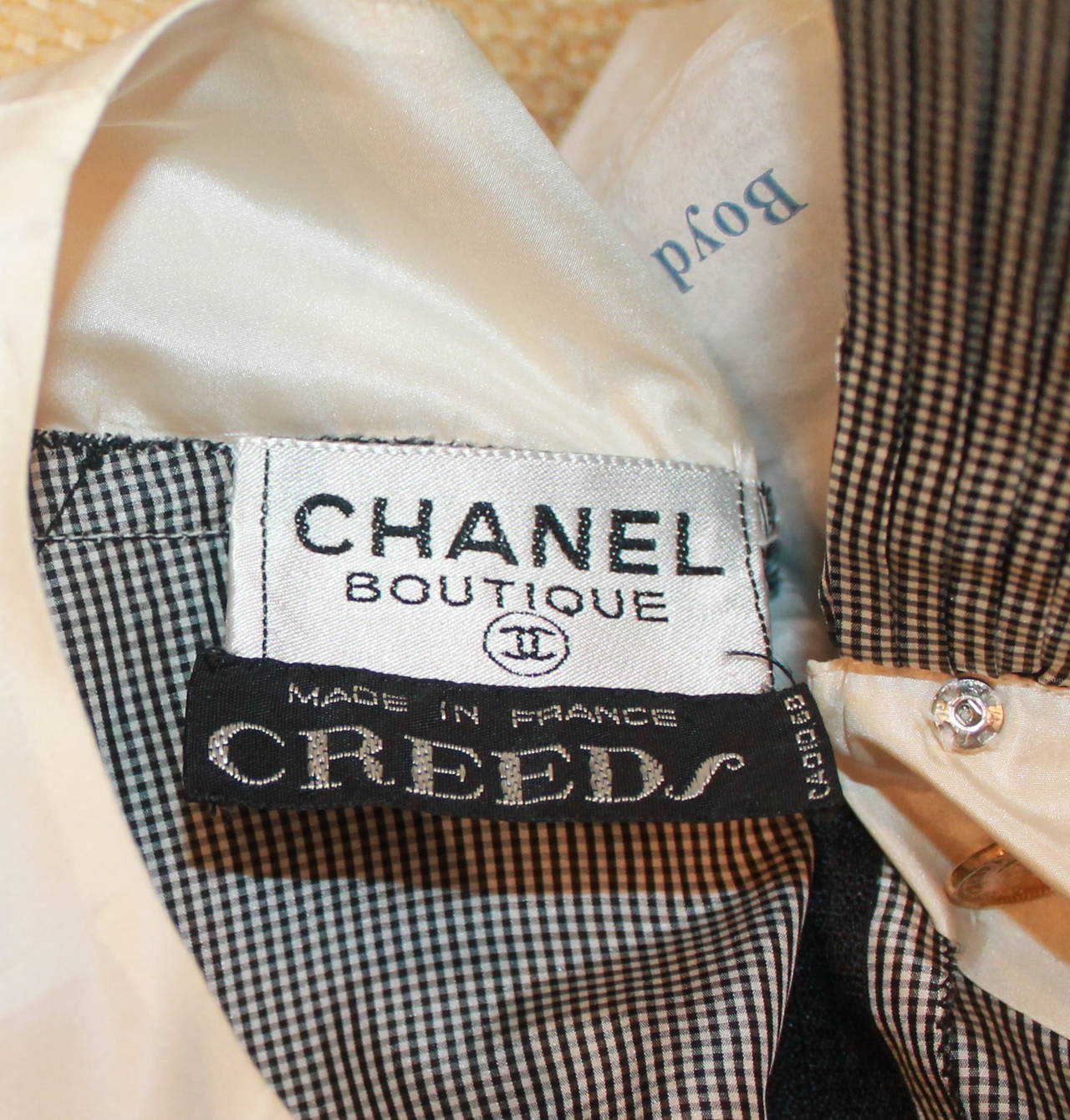 Chanel 1980s Couture Checkered Print Victorian Style Gown at 1stDibs