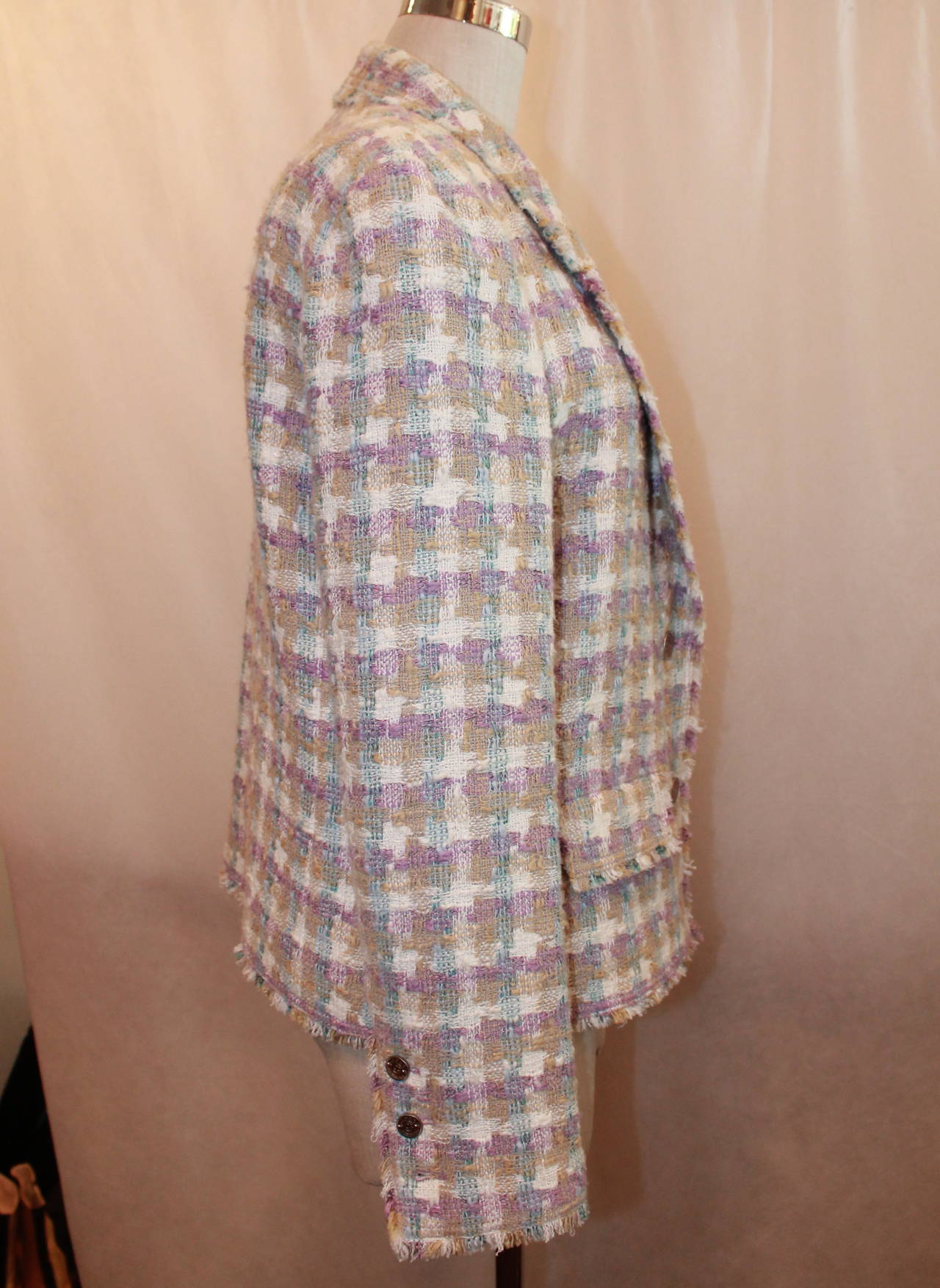 2005 Chanel Multi Color Pastel Tweed Jacket with Mademoiselle Buttons ...