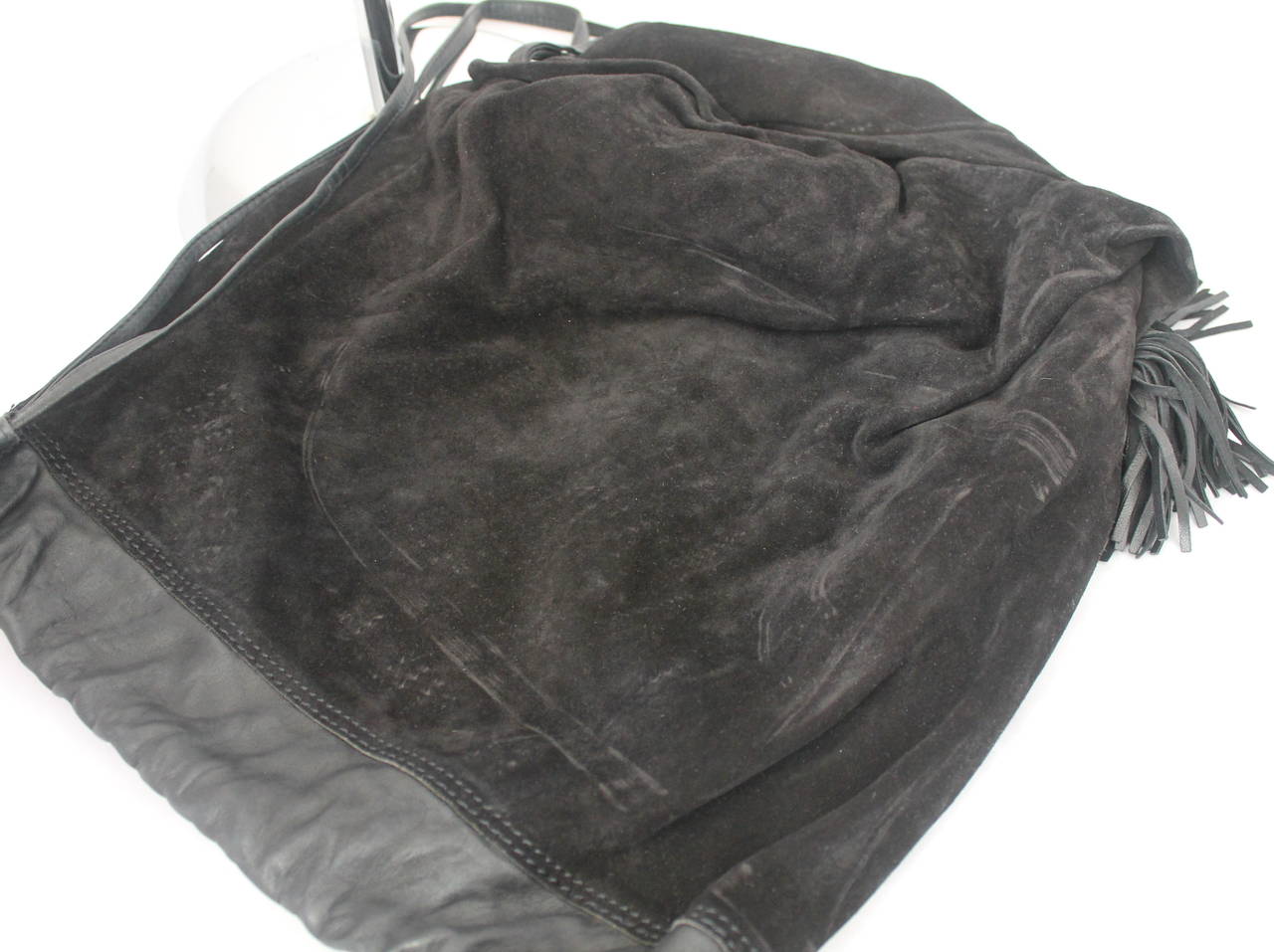 1980s Bottega Veneta Black Suede and Leather Drawstring Bag at 1stDibs