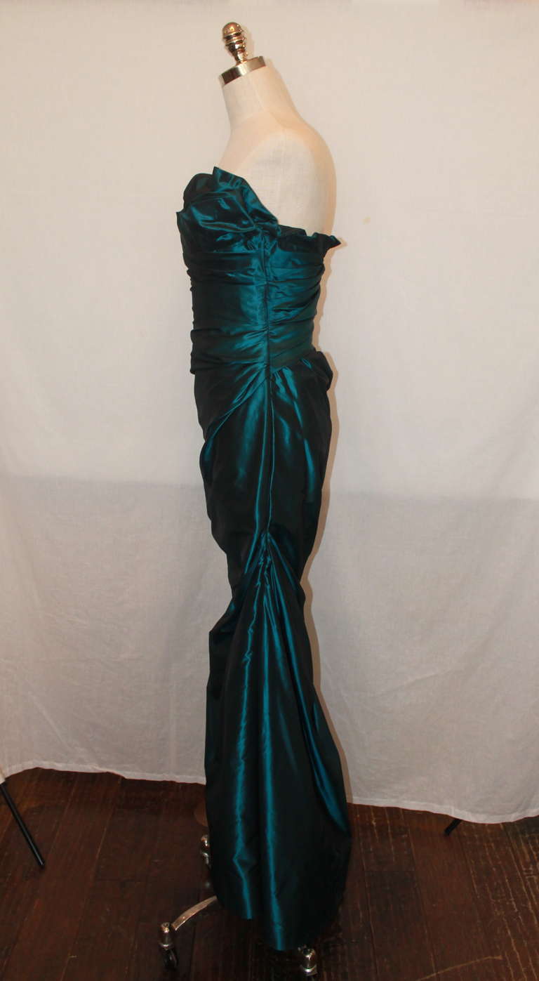 Reem Acra Teal Silk Taffeta Gown - 6 at 1stDibs
