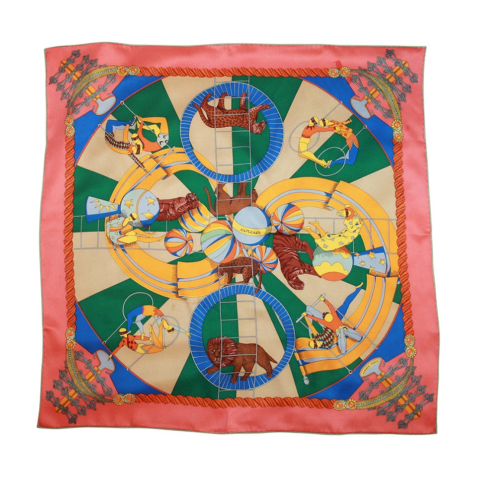 Hermes Multi-Color "Circus" Themed Silk Scarf with Box at 1stDibs ...
