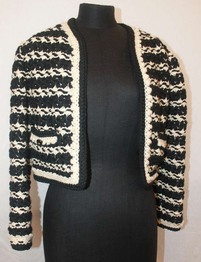 Chanel Vintage Black and White Crochet Jacket - 40 at 1stDibs | crochet ...