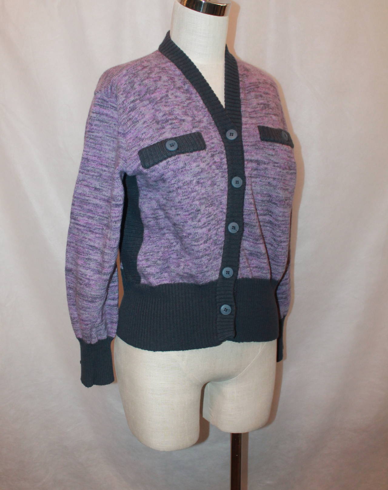 YSL 1960's Vintage Lavender and Charcoal Grey Cardigan - 38 For Sale at ...