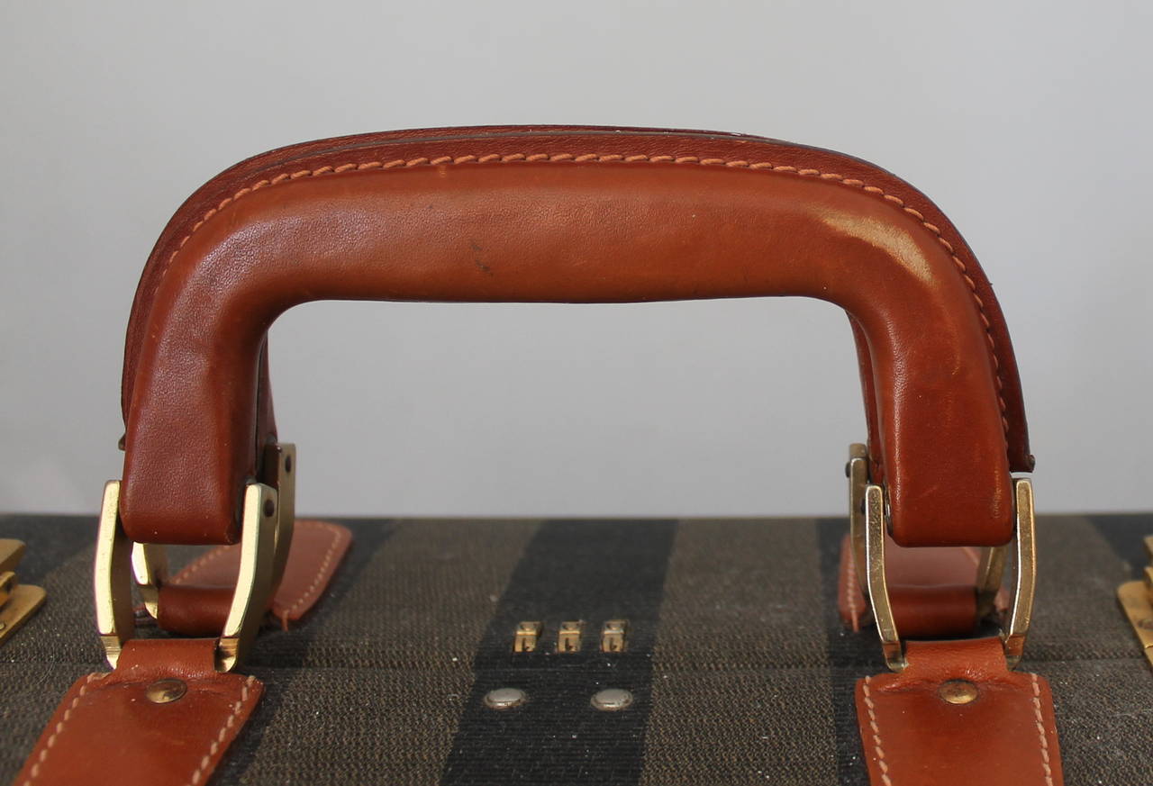 Fendi 1980's Vintage Olive and Black Striped Small Trunk with Brown ...