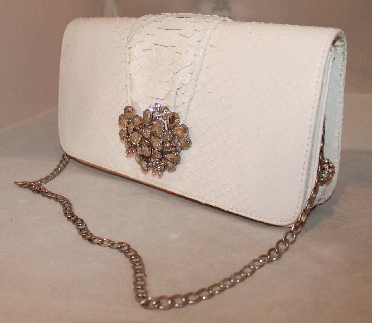 La Poshett White Rhinestone Python Clutch at 1stDibs | la poshett bags ...
