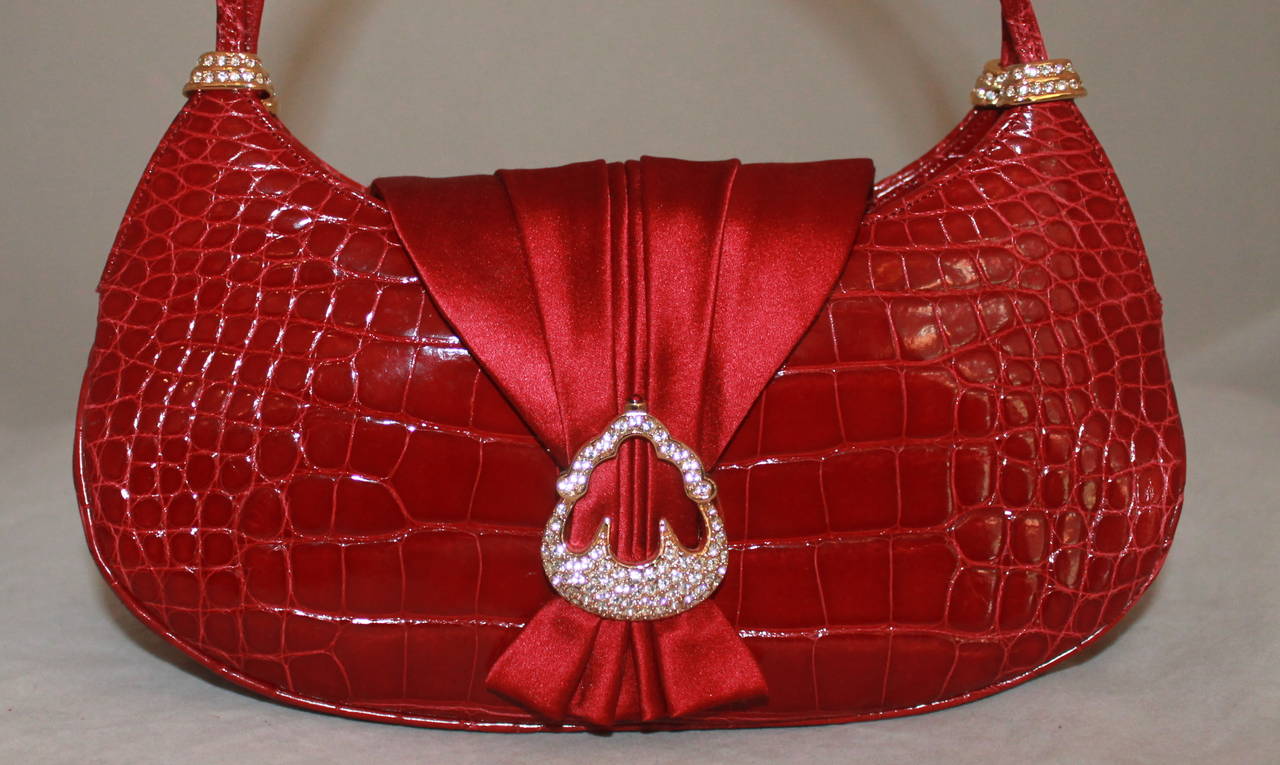Judith Leiber Vintage Red Alligator and Sating Evening Bag at 1stDibs