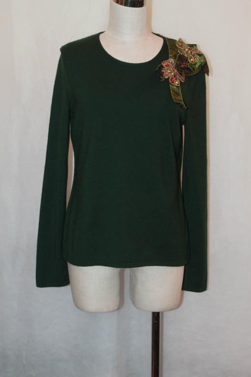 Oscar de la Renta Emerald Cashmere/Silk Blend Round Neck Sweater ...