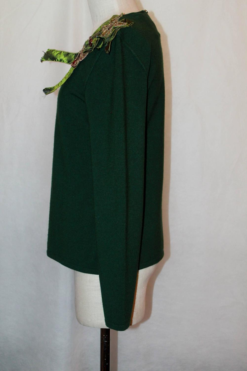 Oscar de la Renta Emerald Cashmere/Silk Blend Round Neck Sweater ...