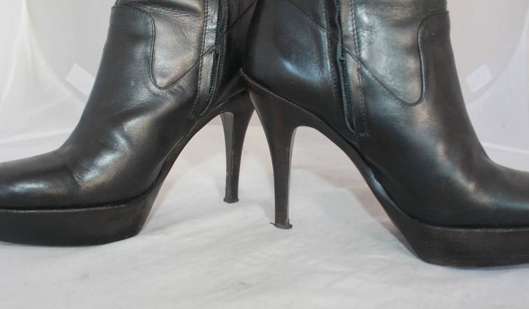 Yves Saint Laurent Chocolate Brown Leather Knee-High Platform Boots ...