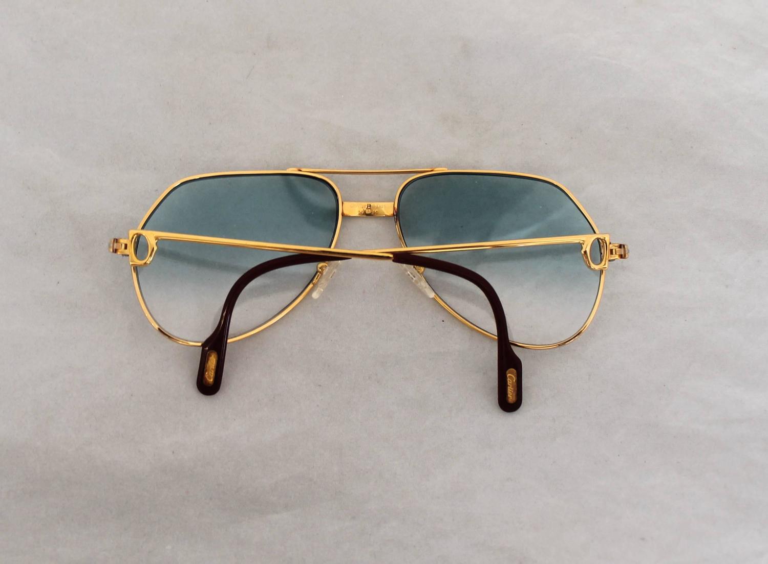 Cartier Gold Rimmed Aviator Style Sunglasses W Blue Faded Lenses For Sale At 1stdibs
