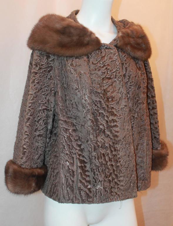 Vintage Brown Persian Lamb Jacket with Mink Collar and Cuffs - M For ...