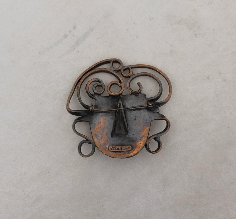 Rebajes Vintage Copper Brazilian Mask Pin - 1950's at 1stDibs