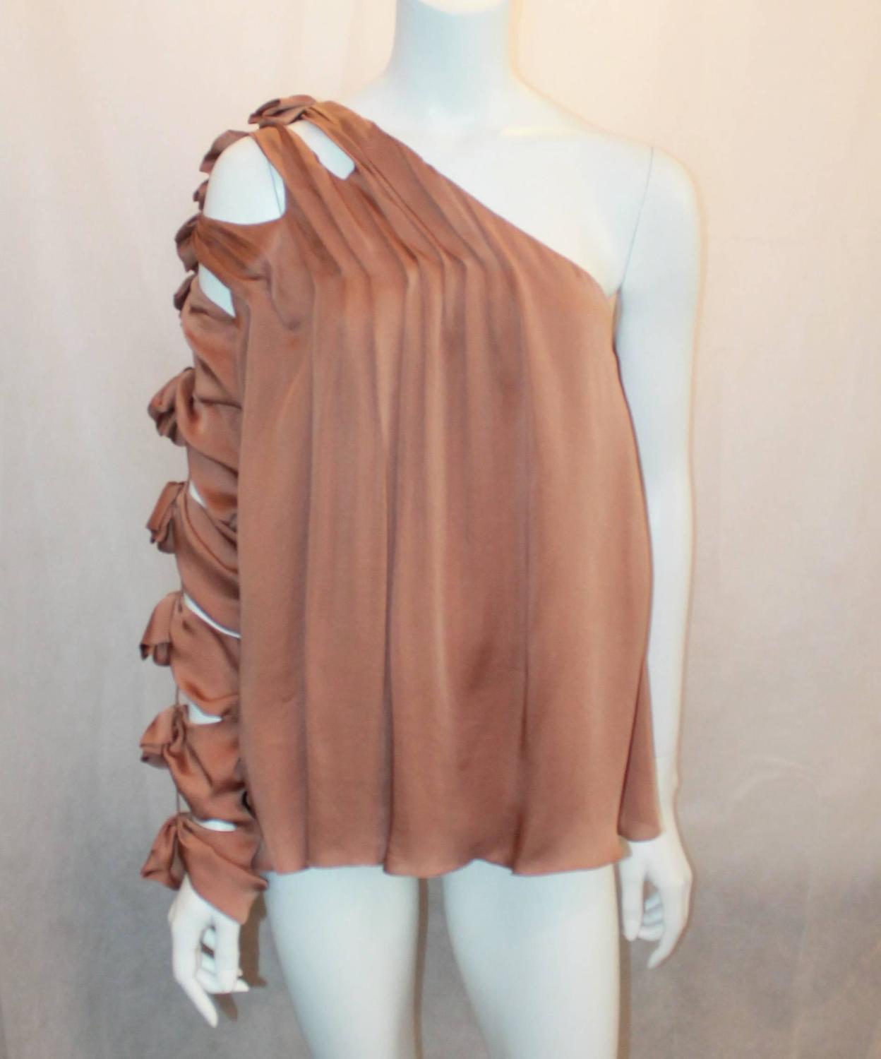 Chloe Rust Colored Silk Single Sleeve Blouse w/ Bows Down the Sleeve ...
