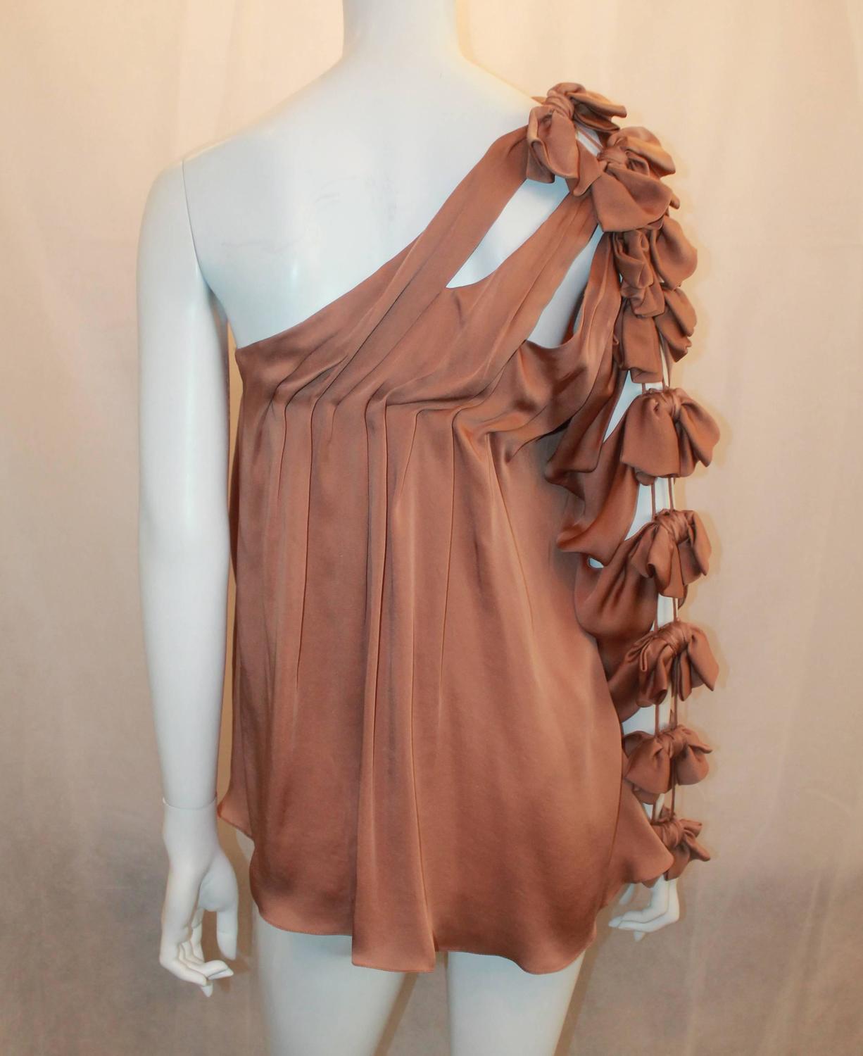 Chloe Rust Colored Silk Single Sleeve Blouse w/ Bows Down the Sleeve ...