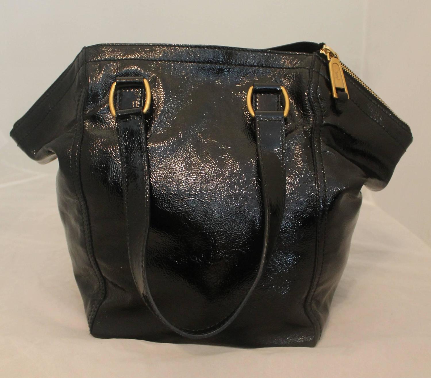 YSL Rive Gauche Black Patent "Sac Downtown" Bag - GHW at 1stdibs