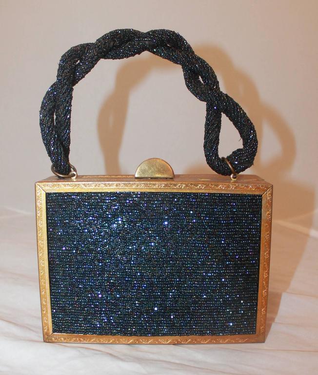 Evans Navy and Gold Vintage Beaded and Metal Rectangular Handbag ...