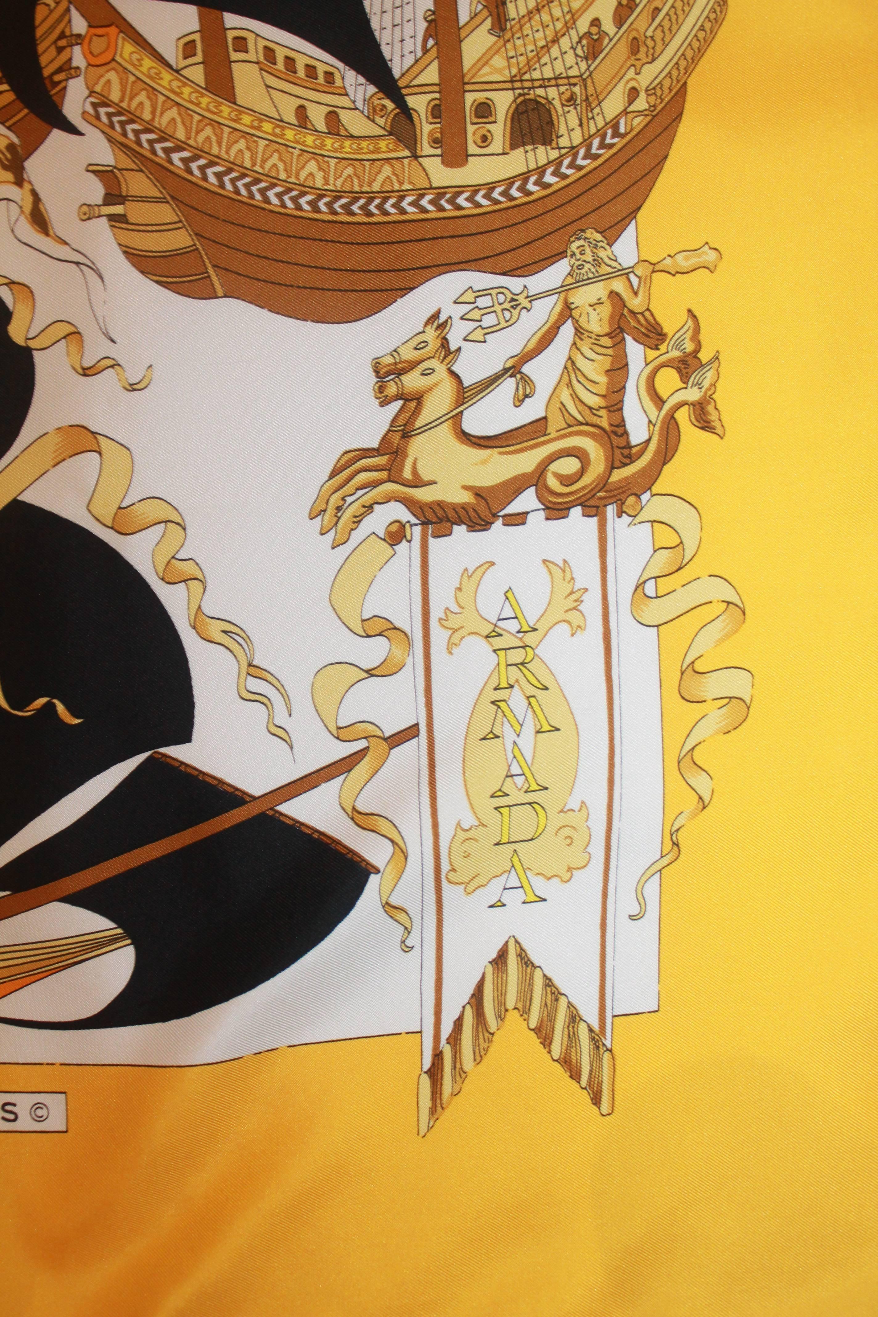 Hermes Gold and Ivory "Armada" Ship Theme Silk Scarf For Sale at ...