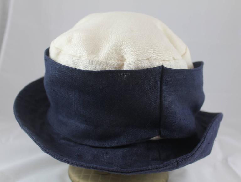 Deborah Rhodes Collection Ivory and Navy Canvas Hat with Front Tie For ...