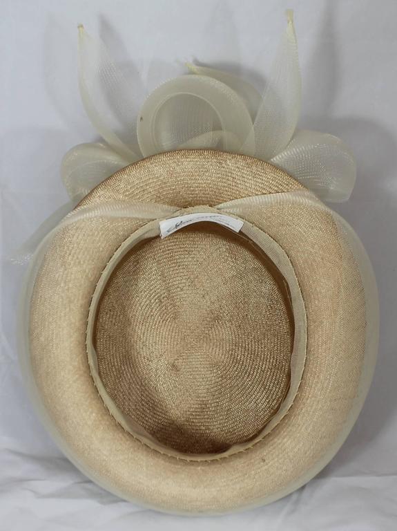 Suzanne Couture Millinery Tan Straw Hat with Ivory Mesh Ribbon For Sale ...