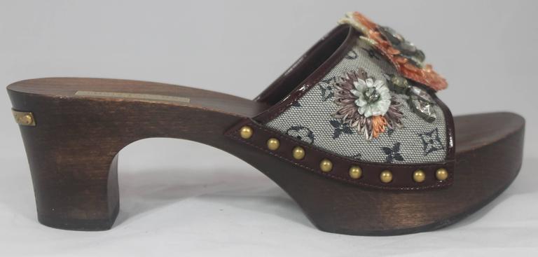 Louis Vuitton Grey Monogram Clog w/ Rhinestone and Floral Raffia Decor ...