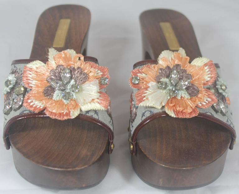 Louis Vuitton Grey Monogram Clog w/ Rhinestone and Floral Raffia Decor ...