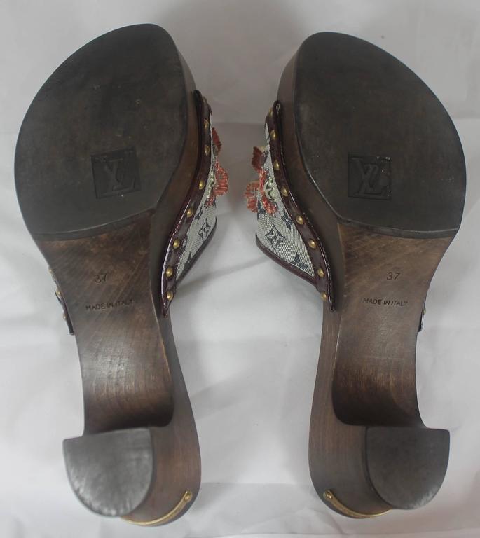 Louis Vuitton Grey Monogram Clog w/ Rhinestone and Floral Raffia Decor ...