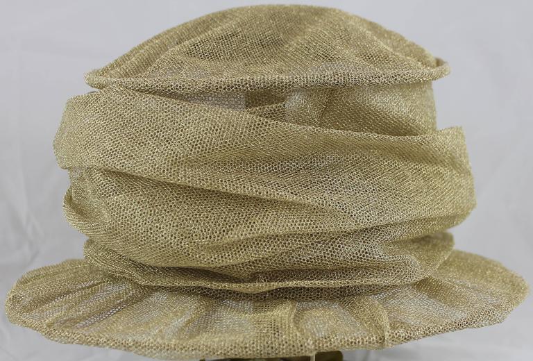 Suzanne Custom Millinery Gold Mesh Hat with Large Front Flower at ...