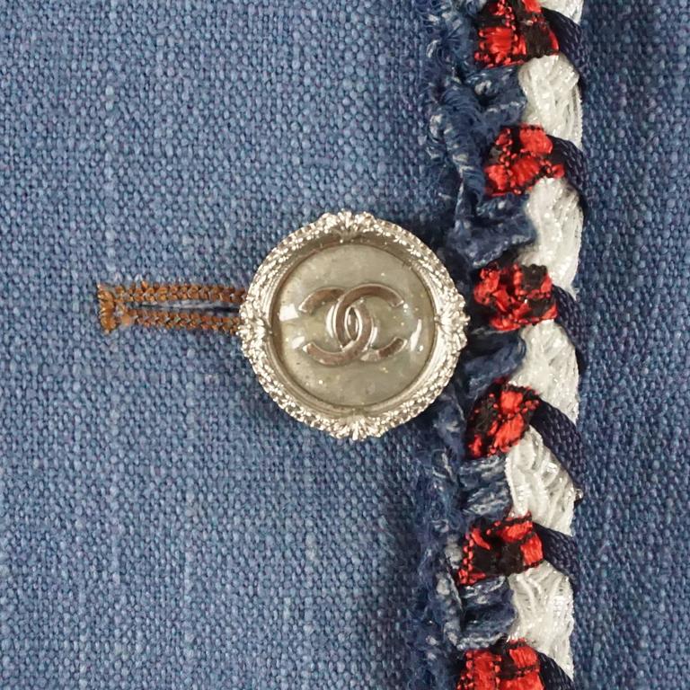 Chanel Light Blue Cotton Jacket w/ Red/White/Blue Silk Braided Ribbon ...