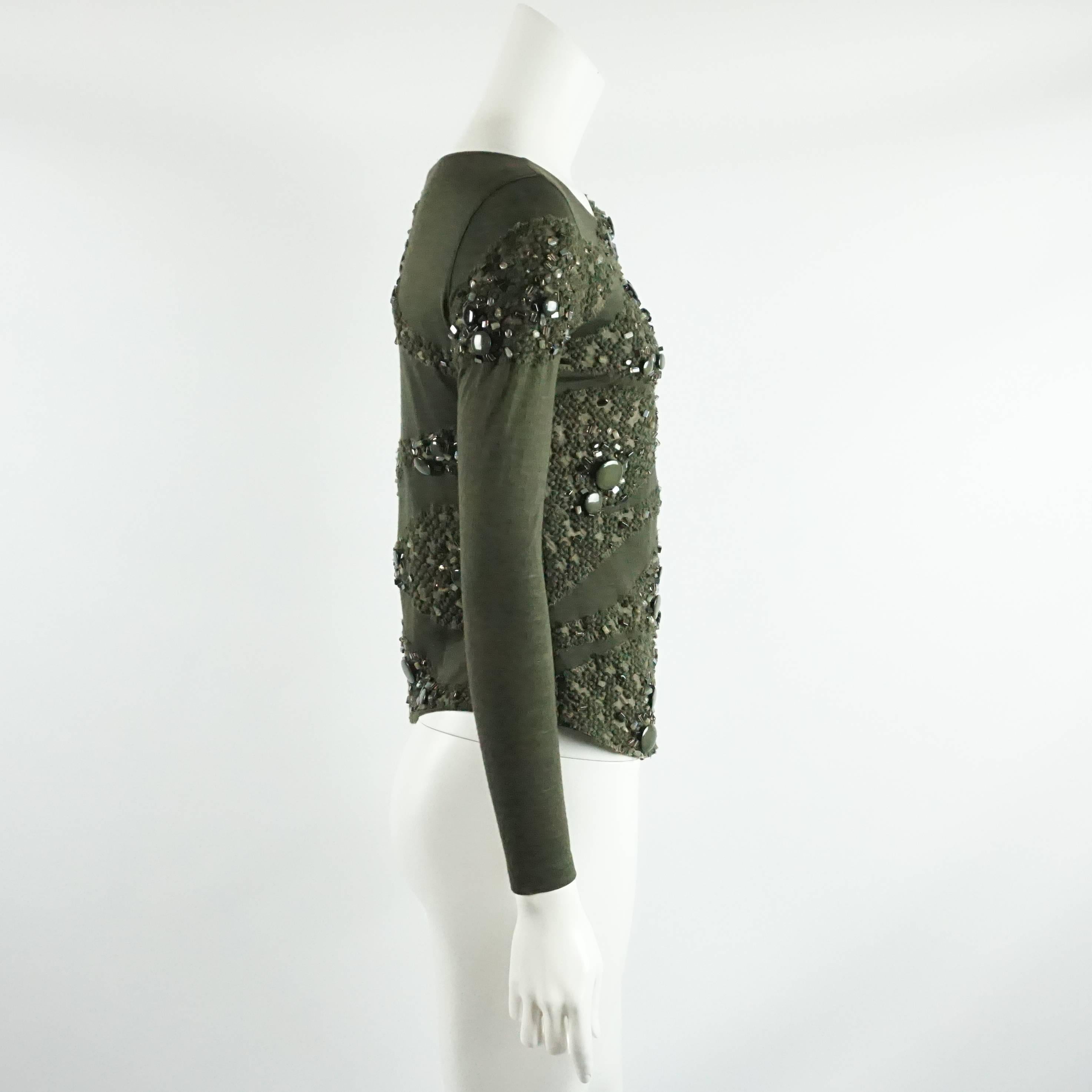 Akris Army Green Cashmere Heavily Beaded Top - 8 For Sale at 1stDibs ...
