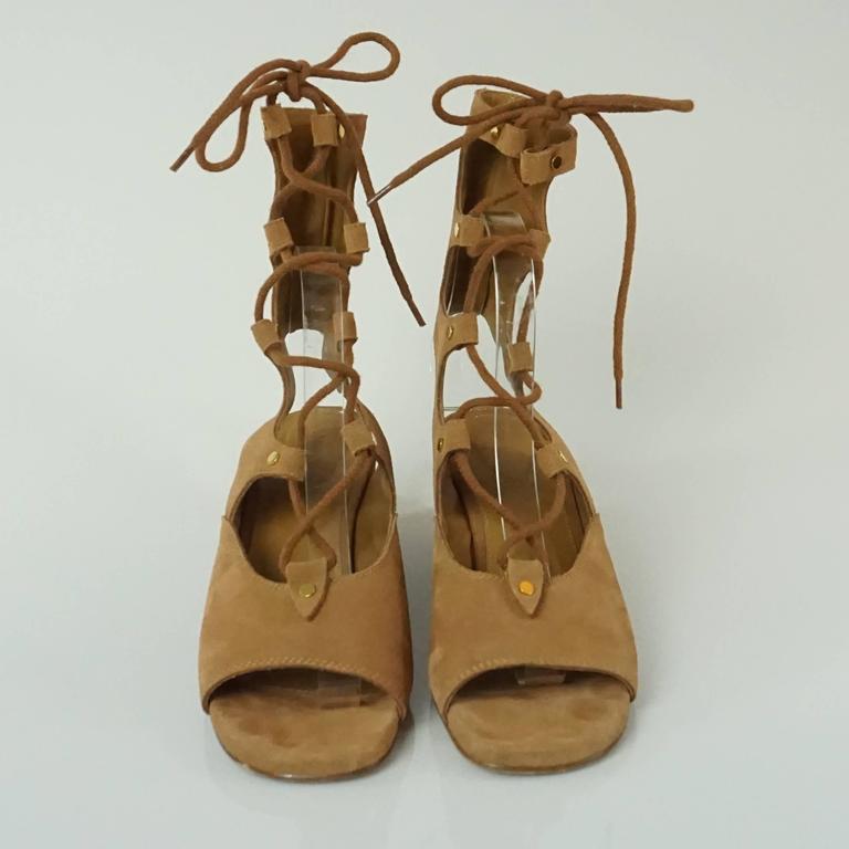 Chloe Tan Suede Wrap-Up Ghillie Wedges - 38 For Sale at 1stDibs | wrap ...