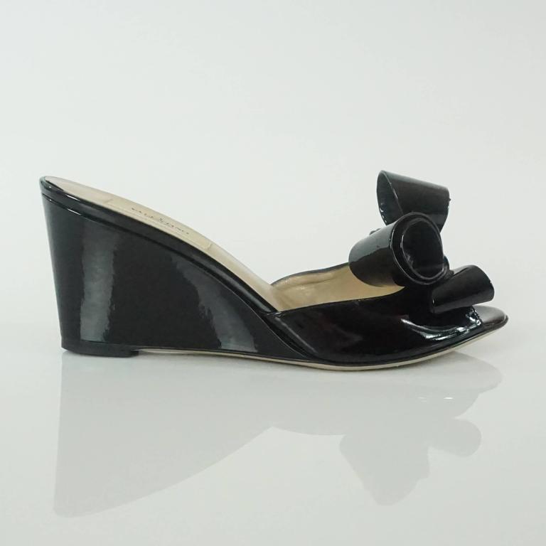 Valentino Black Patent Bow Wedges - 36.5 For Sale at 1stDibs