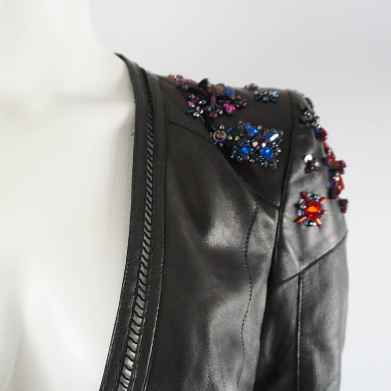 Roberto Cavalli Black Leather Jacket with Rhinestone and Sequin ...