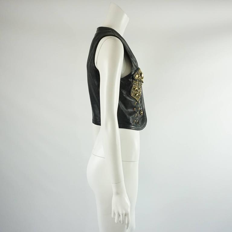 Versace Black Leather Vest with Gold and Silver Studs and Grommets For ...