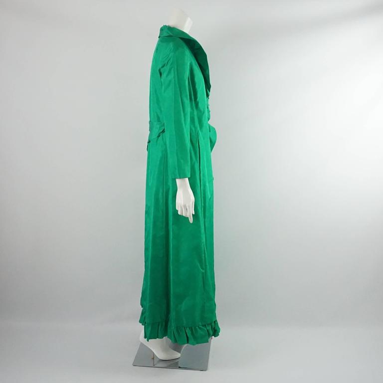 Jean Allen Green Silk Taffeta Opera Coat with Ruffles and Sash - M ...