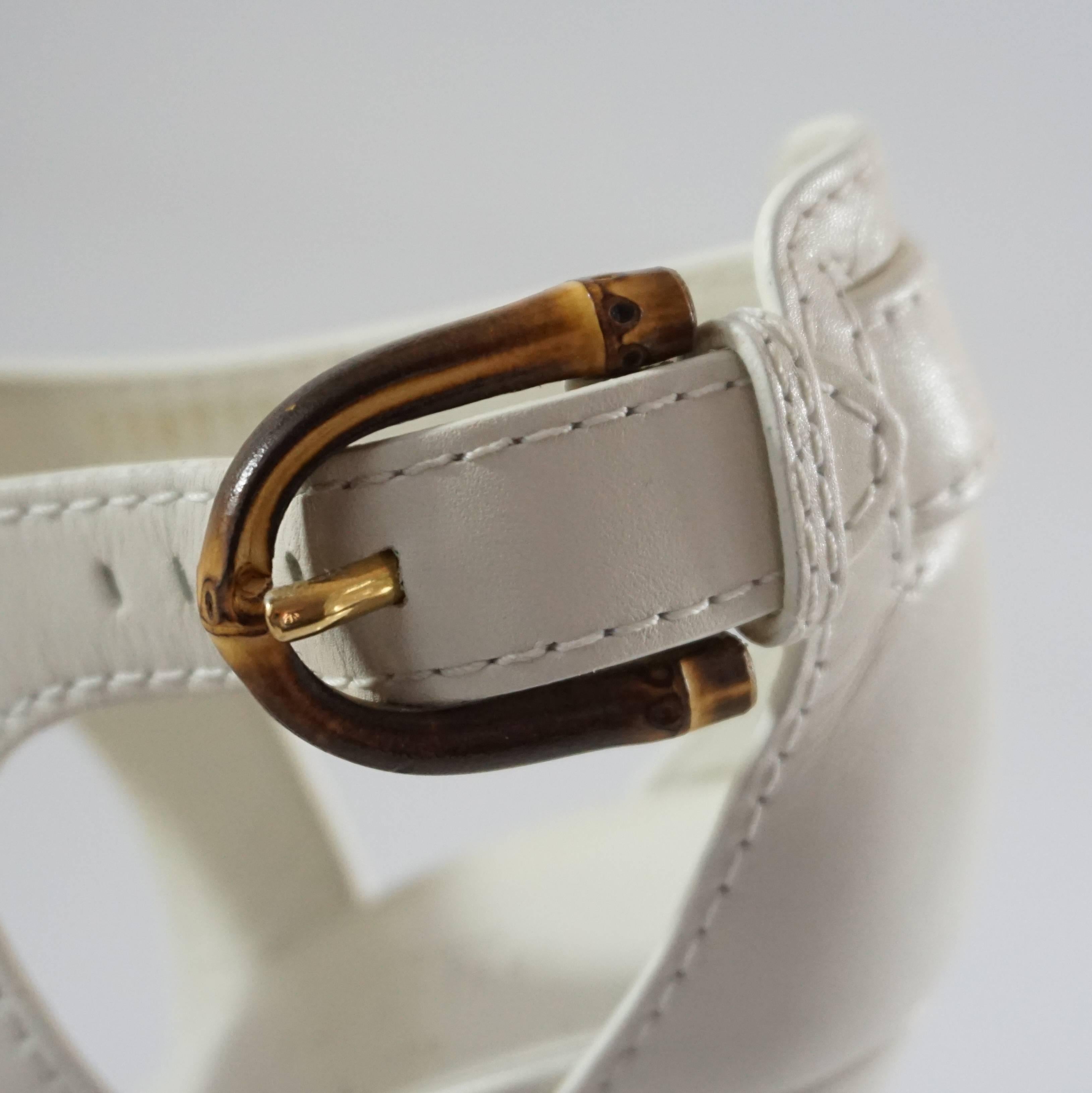 Gucci White Leather Strappy Heels with Bamboo Buckle - 38 at 1stDibs