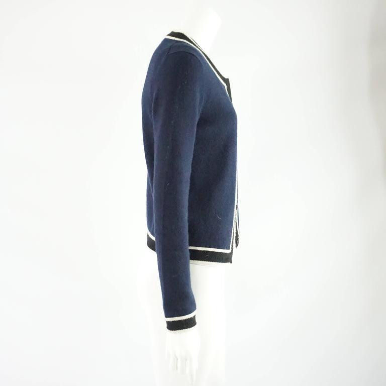 Chanel Navy Cashmere Sweater Set with Black and White Trim - 38 at ...