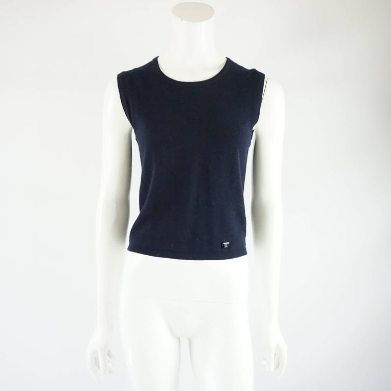 Chanel Navy Cashmere Sweater Set with Black and White Trim - 38 at ...