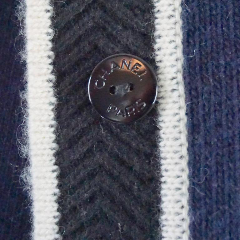 Chanel Navy Cashmere Sweater Set with Black and White Trim - 38 at ...