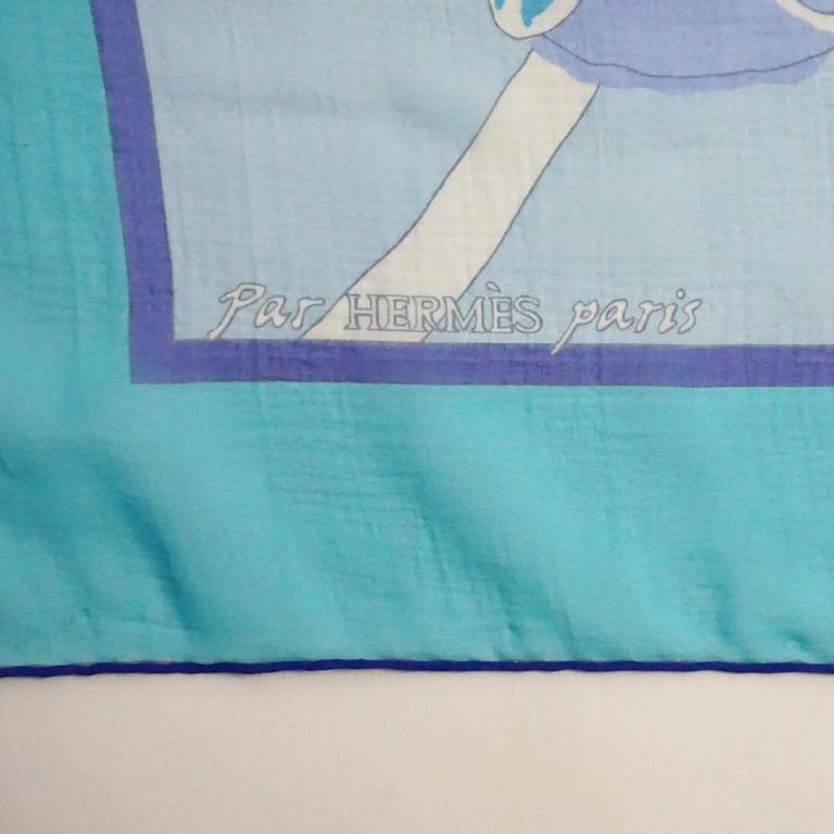 Hermes Blue and Aqua "Au clair de la mer" Silk Chiffon Fish Scarf at ...