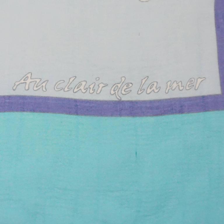 Hermes Blue and Aqua "Au clair de la mer" Silk Chiffon Fish Scarf at ...