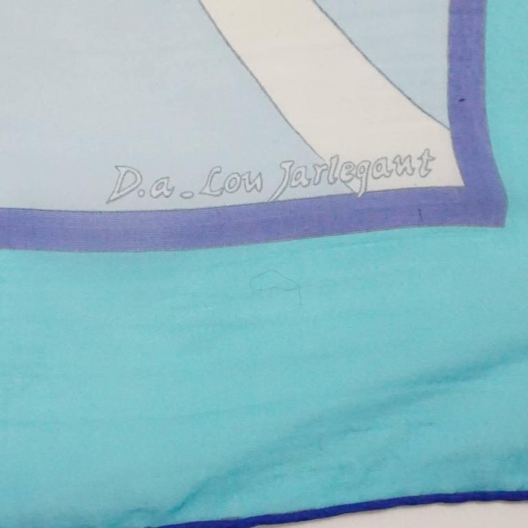 Hermes Blue and Aqua "Au clair de la mer" Silk Chiffon Fish Scarf at ...