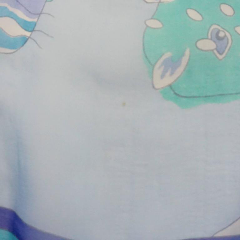 Hermes Blue and Aqua "Au clair de la mer" Silk Chiffon Fish Scarf at ...