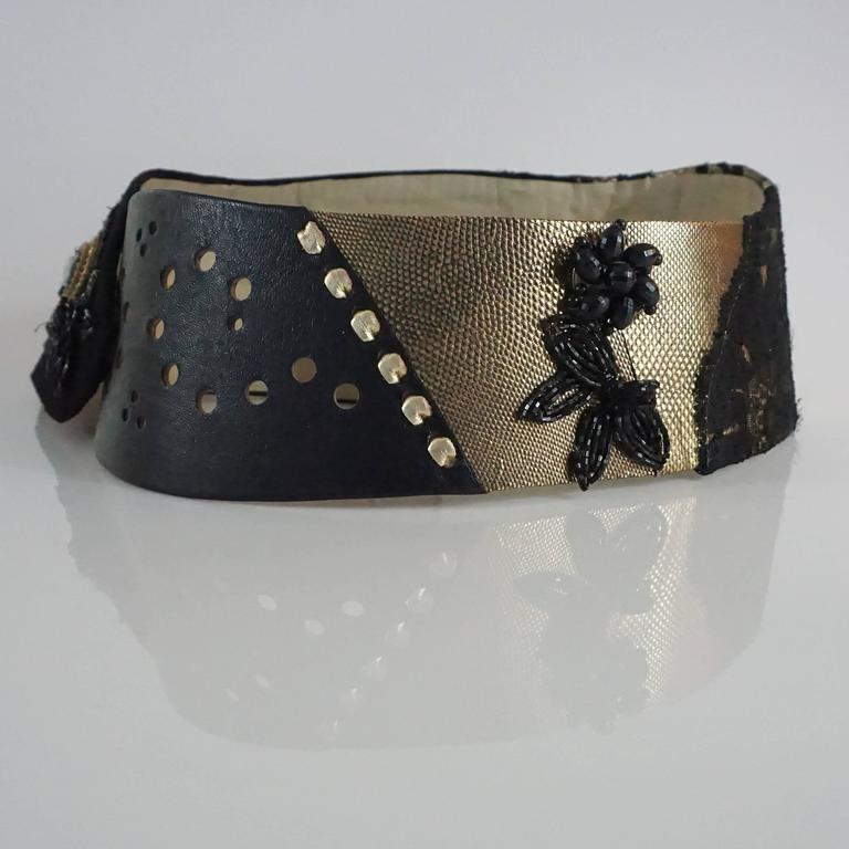 Paula K Black and Gold Lace, Leather and Suede Cameo Belt at 1stDibs